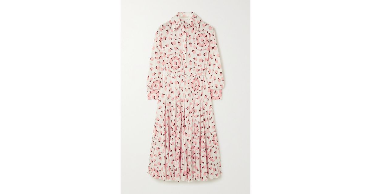 Emilia Wickstead Marion Belted Pleated Cotton-blend Moire Midi Dress in ...