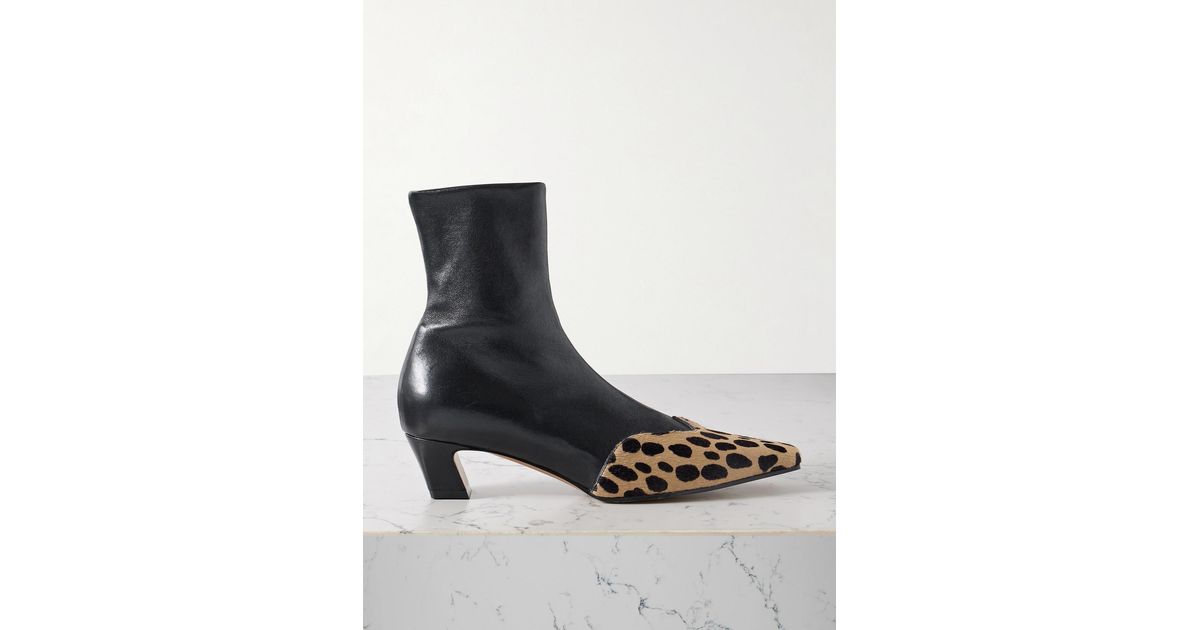 KHAITE Nevada Leather And Leopard-Print Calf Hair Ankle Boots in Black ...