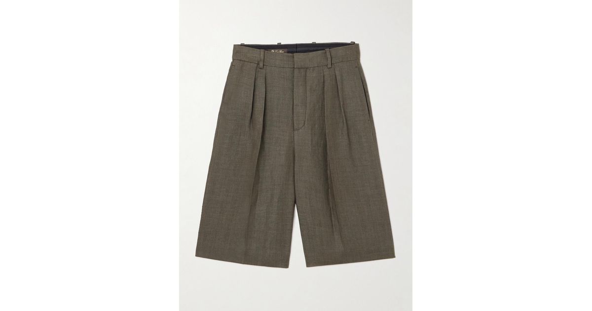 Loro Piana Digby Pleated Linen And Wool-Blend Shorts in Green | Lyst