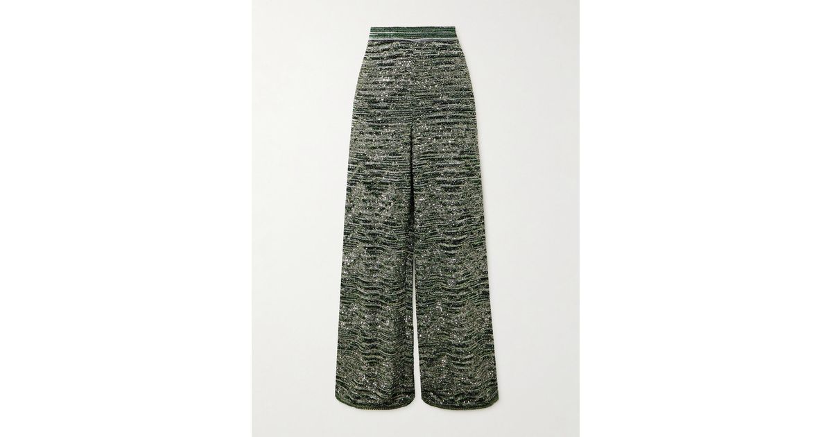 Missoni Mare Sequin-Embellished Metallic Crochet-Knit Wide-Leg Pants in Green | Lyst