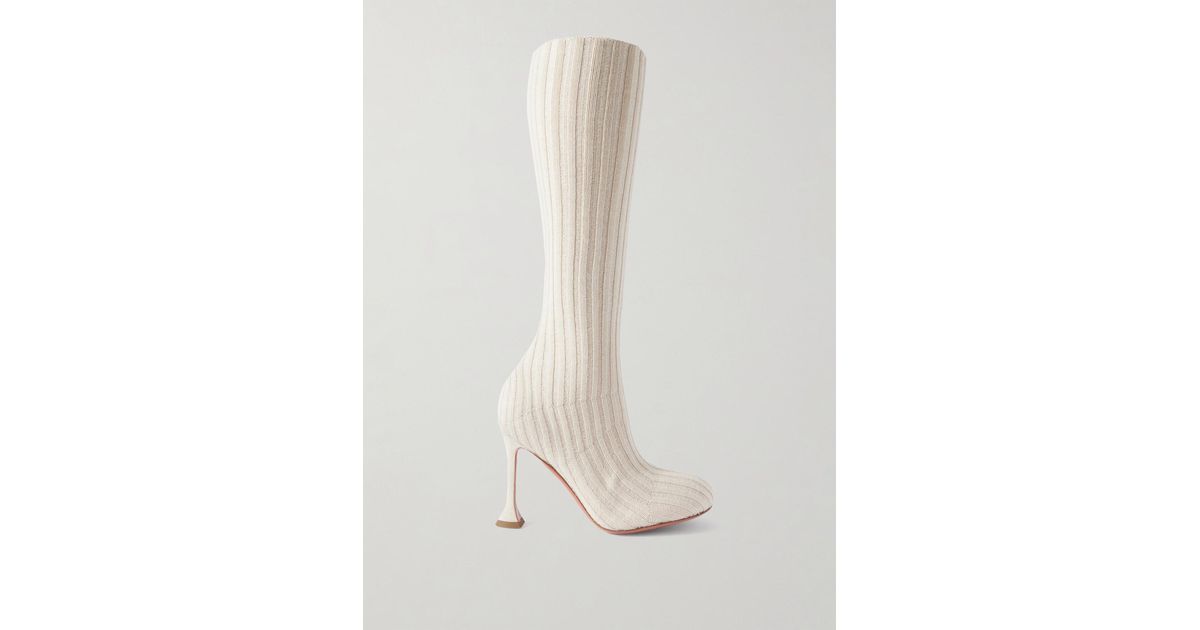 AMINA MUADDI Veneda Ribbed Stretch-Knit Knee Boots in White | Lyst