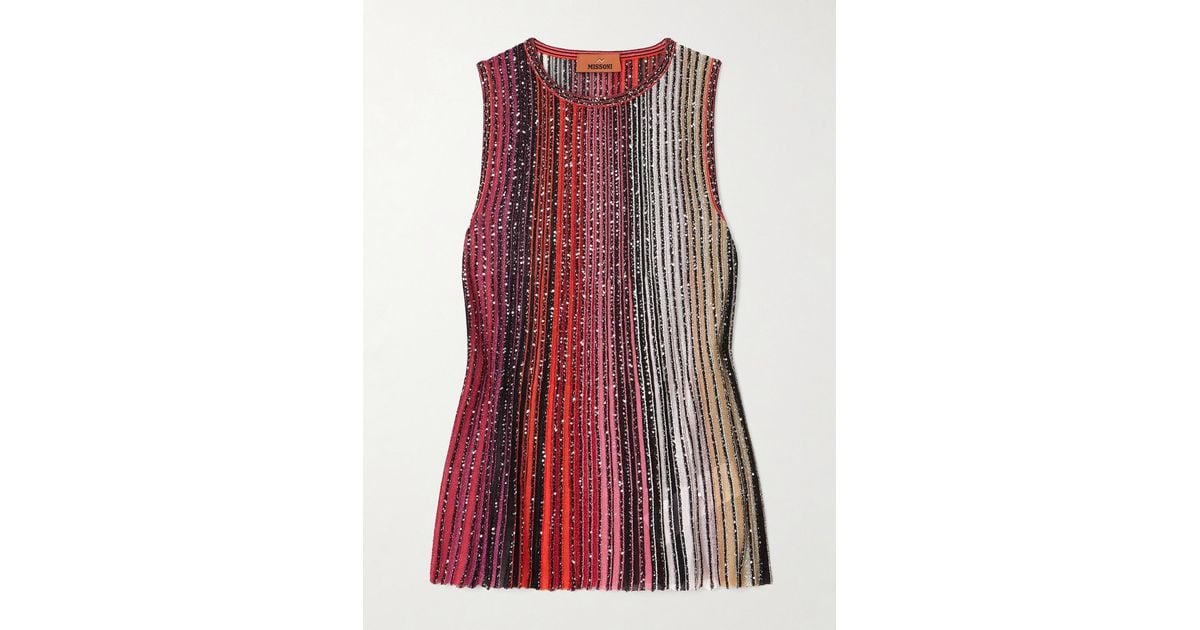Missoni Dégradé Sequin-Embellished Crochet-Knit Tank in Red | Lyst UK