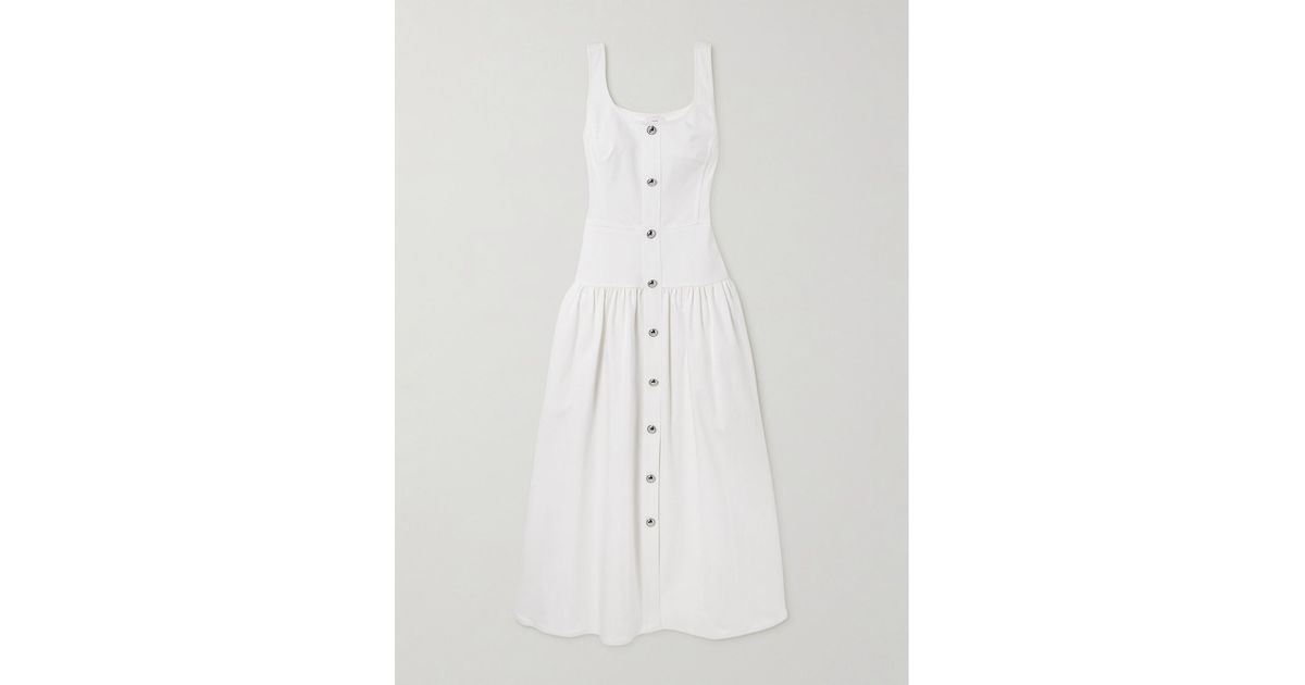 Adam Lippes Cassie Button-Embellished Denim Midi Dress in White | Lyst
