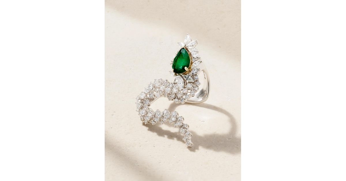 YEPREM Reign Supreme 18-Karat And, Emerald And Diamond Ring in Natural ...