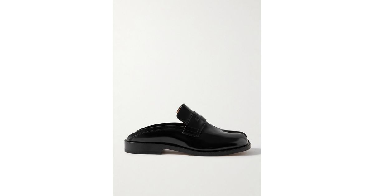 Maison Margiela Tabi Split-Toe Glossed-Leather Slippers in Black | Lyst