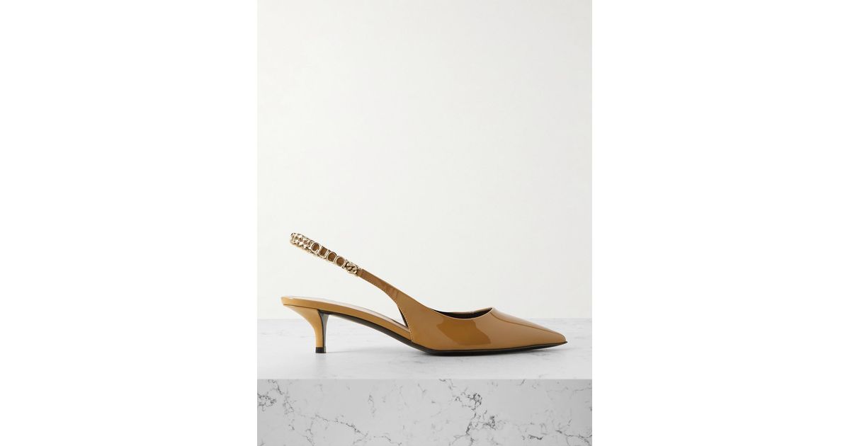 Gucci Signoria Embellished Patent-Leather Slingback Pumps in Natural | Lyst