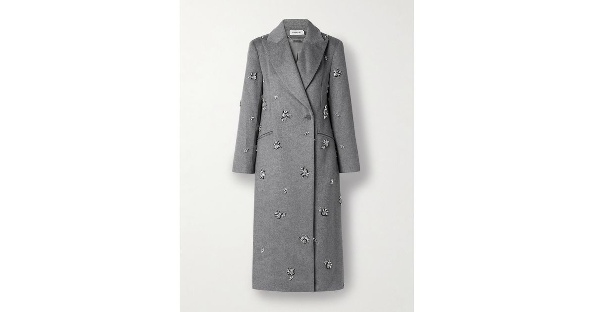 Jonathan Simkhai Gianni Embellished Wool-Blend Felt Coat in Grey | Lyst UK