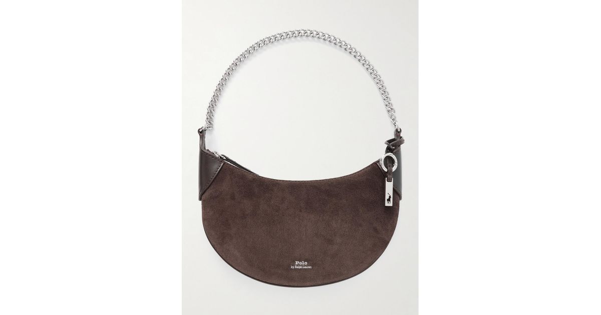 Polo Ralph Lauren Polo Id Small Leather-Trimmed Suede Shoulder Bag in ...