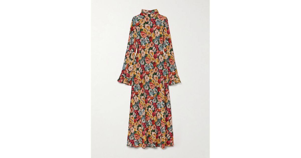 Doen Musetta Floral-Print Silk Crepe De Chine Midi Dress in White | Lyst UK