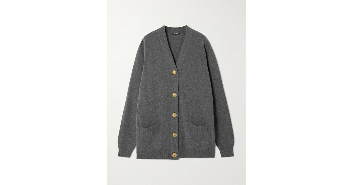 Balmain Cashmere And Wool-Blend Cardigan in Grey | Lyst UK