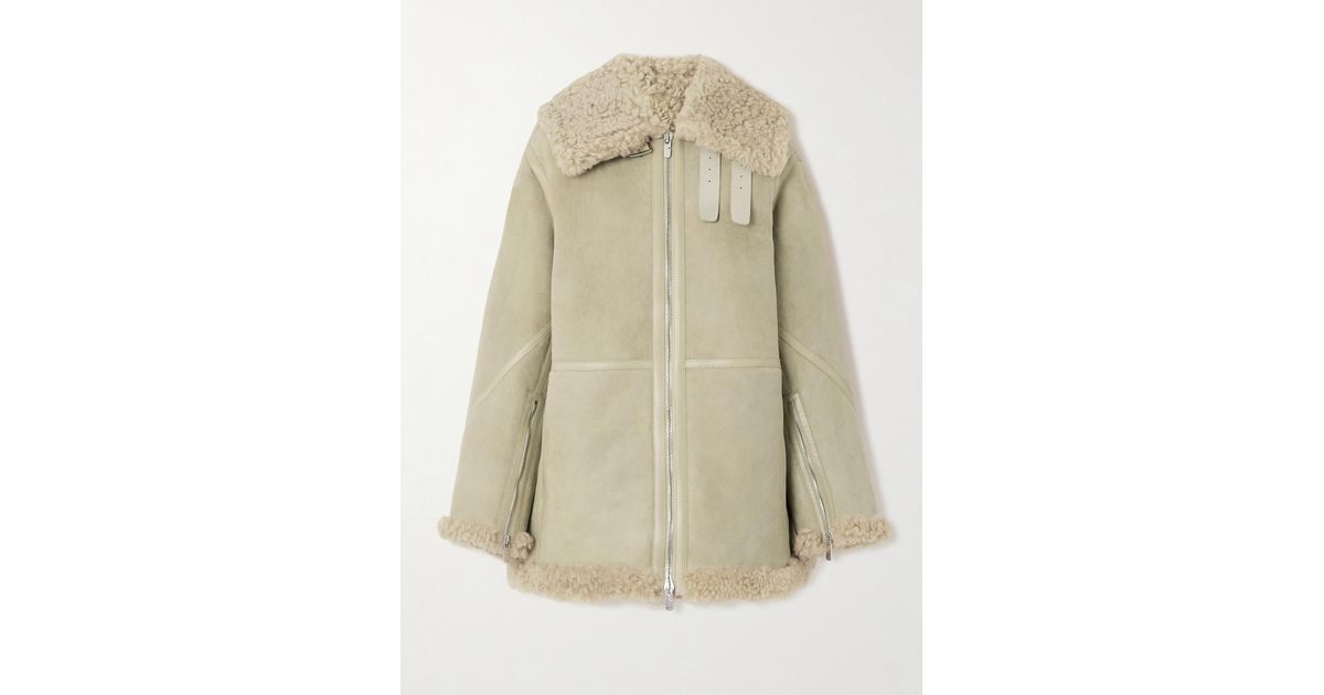 Burberry Leather-Trimmed Shearling Coat in Natural | Lyst