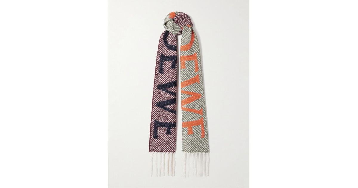 Loewe Fringed Intarsia-Knit Alpaca-Blend Bouclé Scarf in White | Lyst