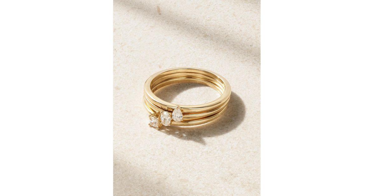 STONE AND STRAND Set Of Three 14-Karat Diamond Rings in Natural | Lyst