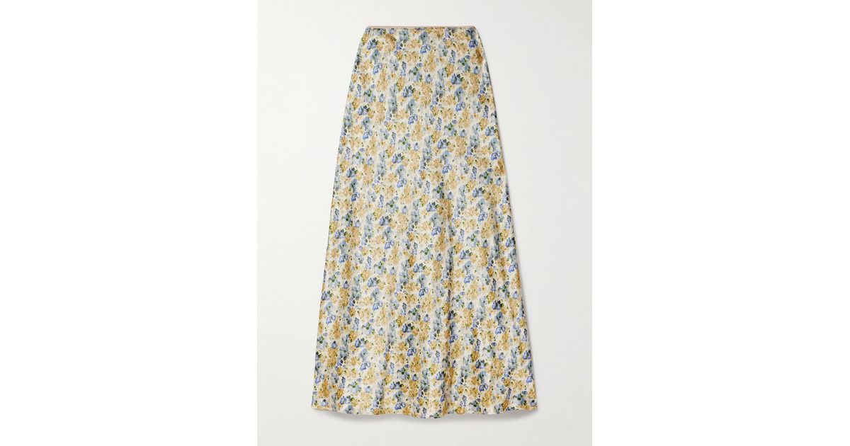 Doen Elowen Picot-Trimmed Floral-Print Silk-Charmeuse Midi Skirt in ...