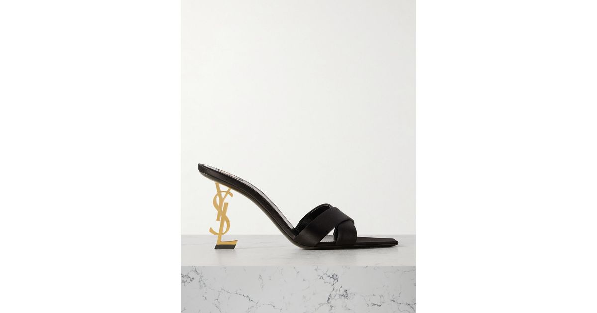 Saint Laurent Opyum Satin Mules in Natural | Lyst