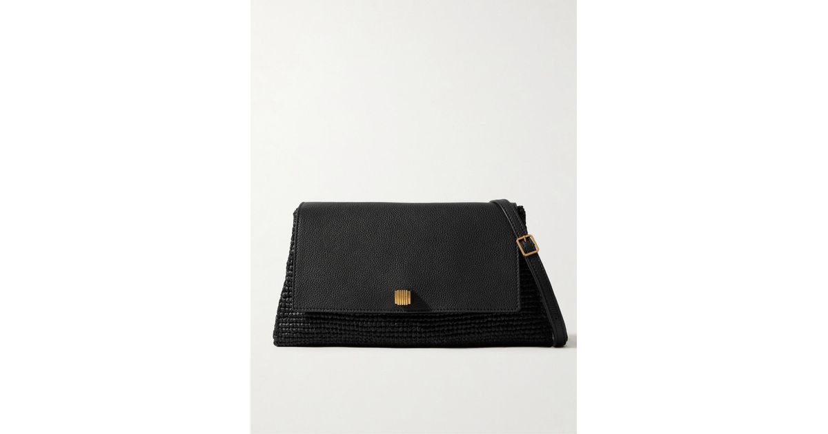 KHAITE Audrey Raffia And Textured-Leather Shoulder Bag in Black | Lyst
