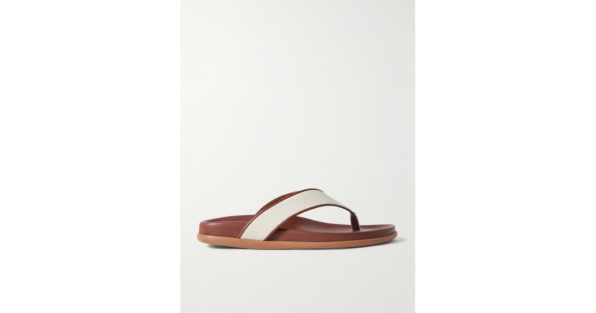 Ancient Greek Sandals Charys Leather-Trimmed Canvas Flip Flops in Brown ...