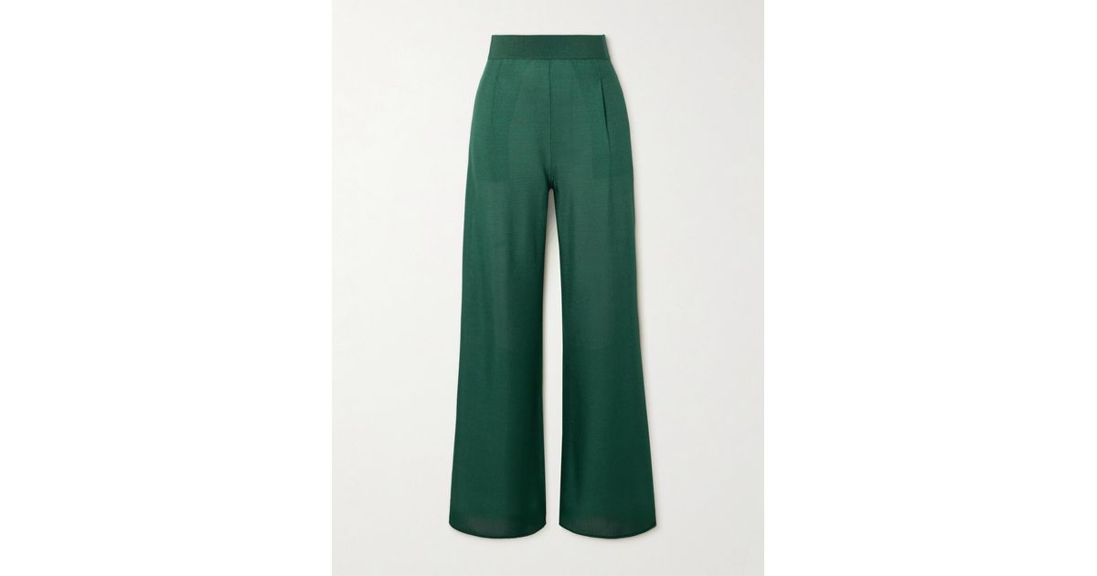 Max Mara Gordon Stretch-Knit Wide-Leg Pants in Green | Lyst