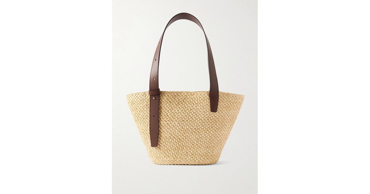 LIE STUDIO The Bianca Small Leather-Trimmed Raffia Tote in Natural | Lyst