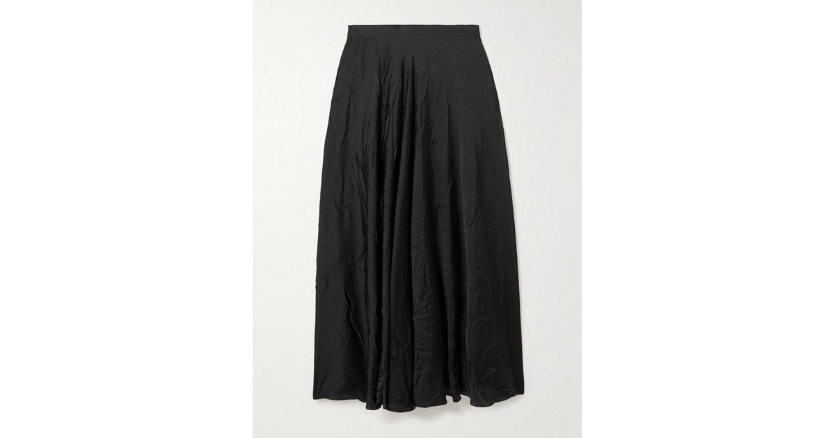 Balenciaga Pleated Crinkled-Satin Midi Skirt in Black | Lyst