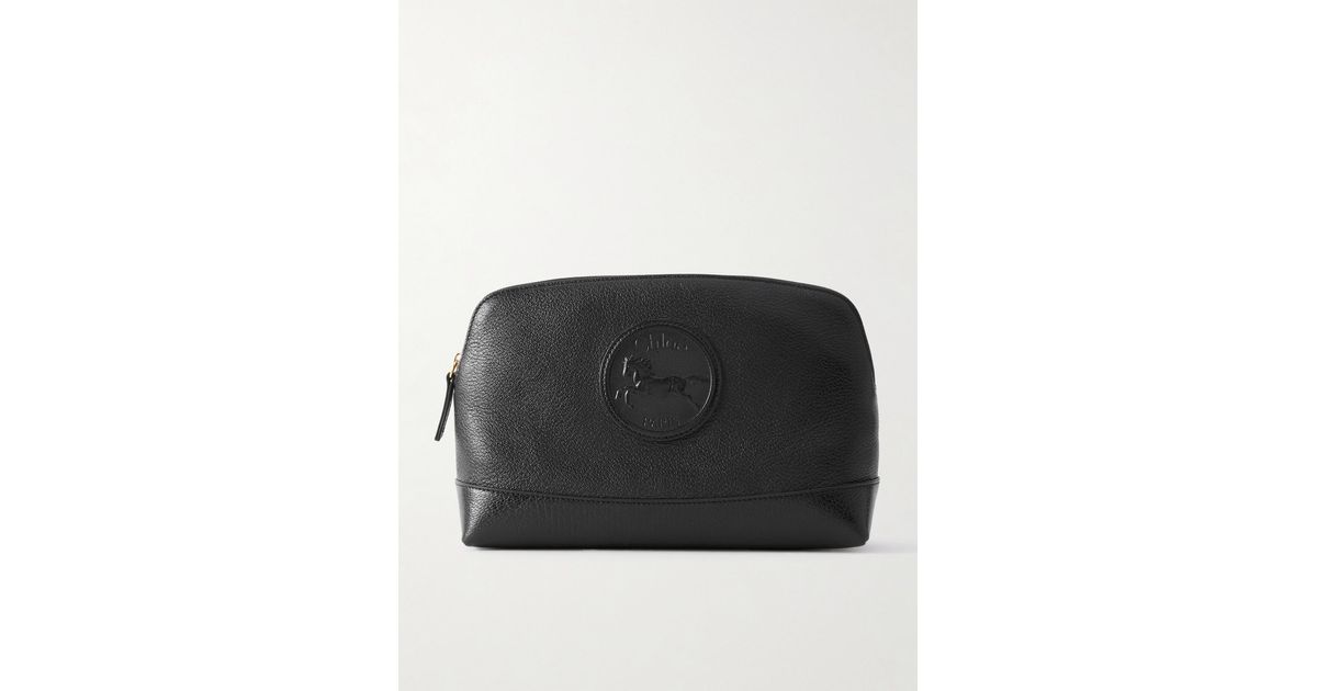 Chloé Appliquéd Textured-Leather Pouch in Black | Lyst