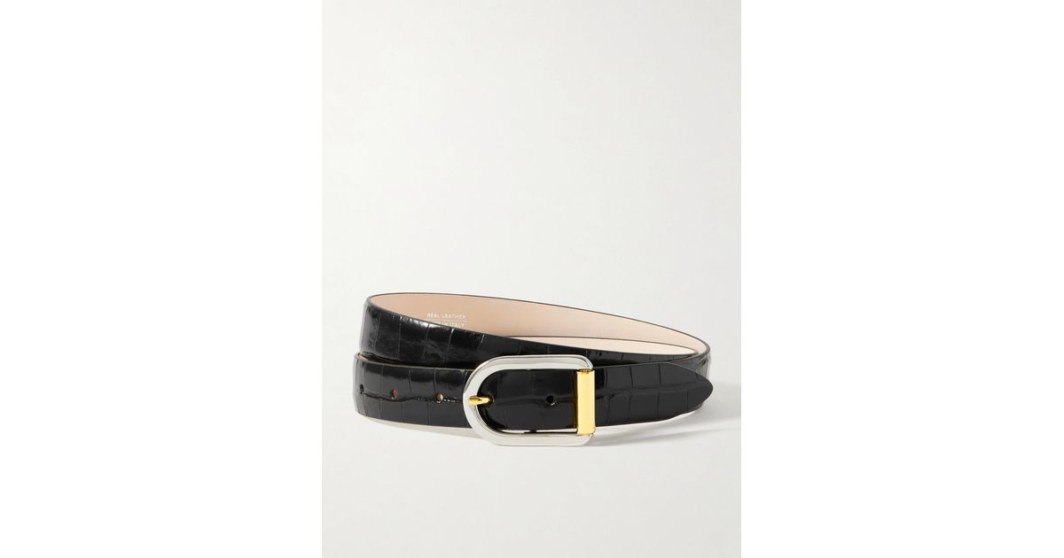 DEHANCHE Mija Mixed Metal Croc-Effect Leather Belt in Black | Lyst