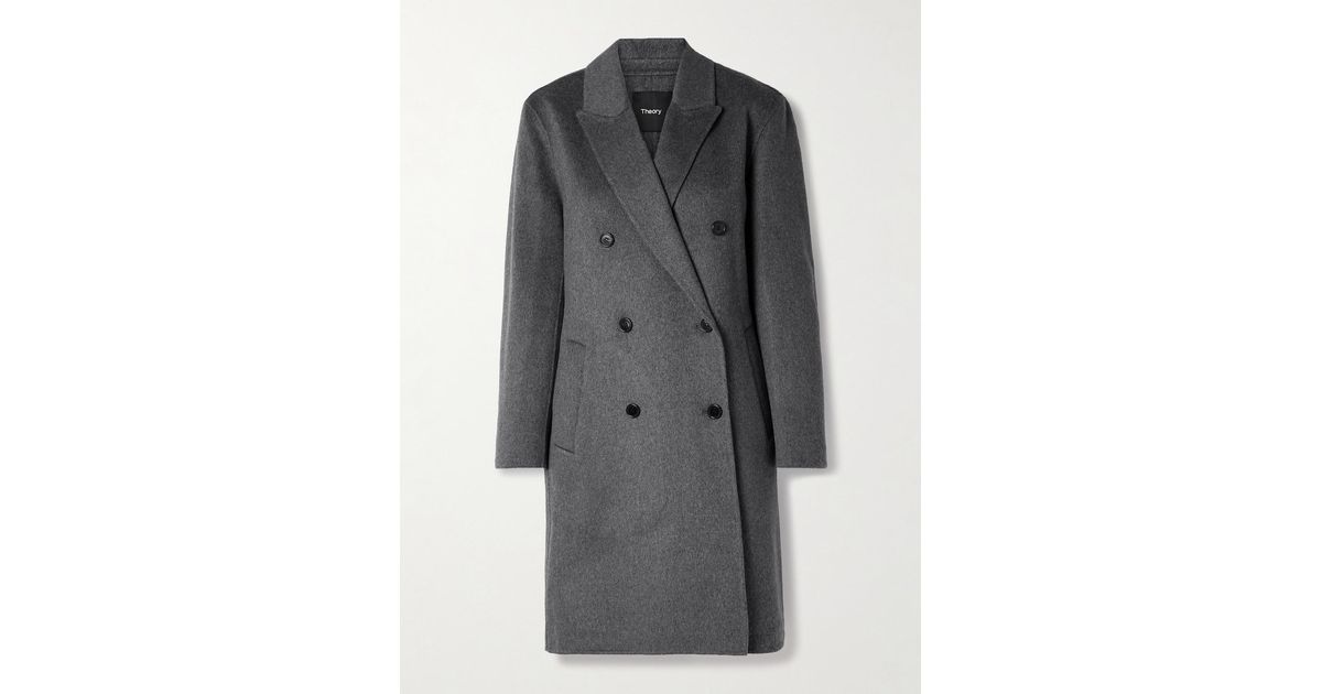 Theory Double-Breasted Wool And Cashmere-Blend Felt Coat in Gray | Lyst
