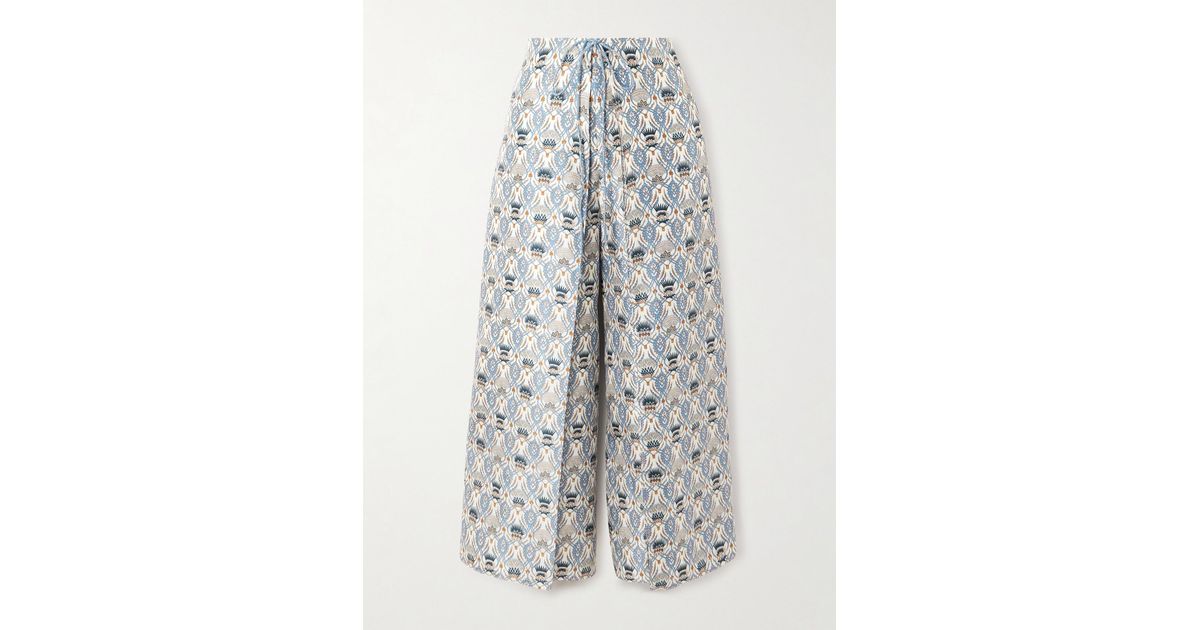 Loro Piana Maynard Cropped Layered Printed Silk-Satin Wide-Leg Pants in ...
