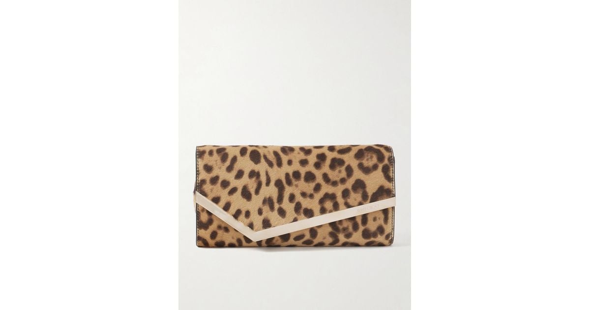 Jimmy Choo Emmie Leopard-Print Calf Hair Clutch in Natural | Lyst