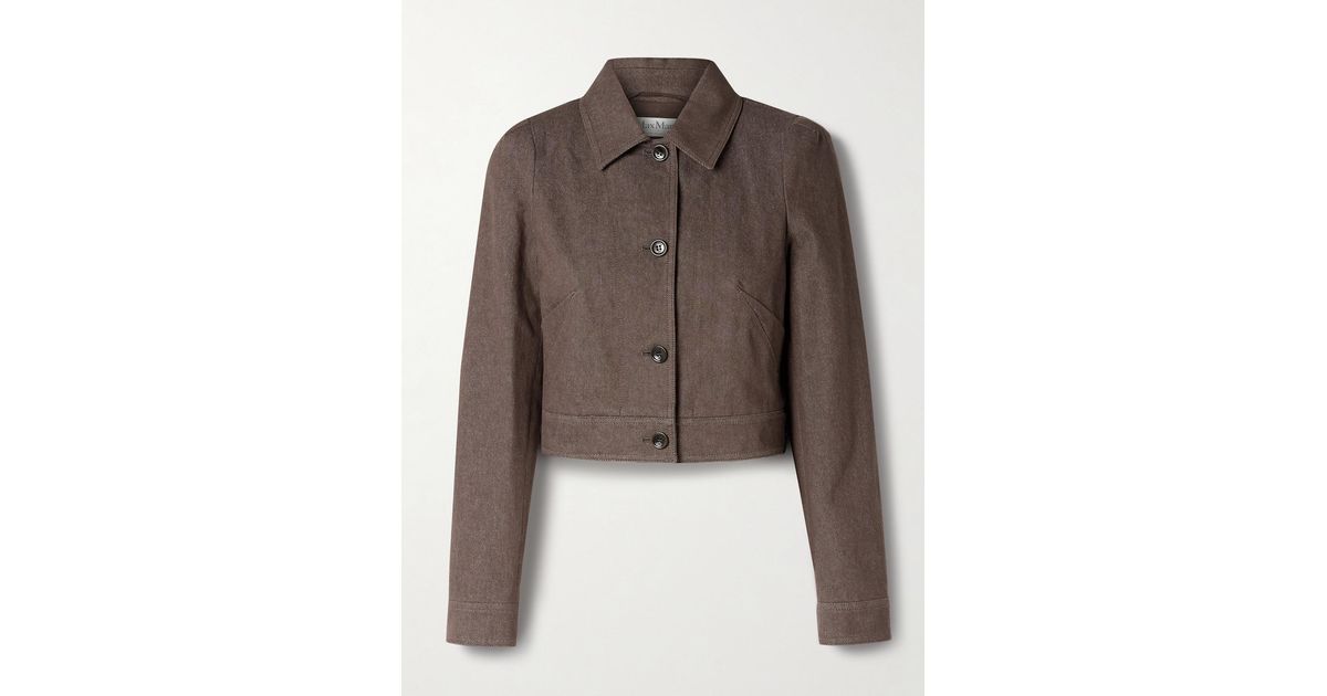 Max Mara Cropped Denim Jacket in Brown | Lyst