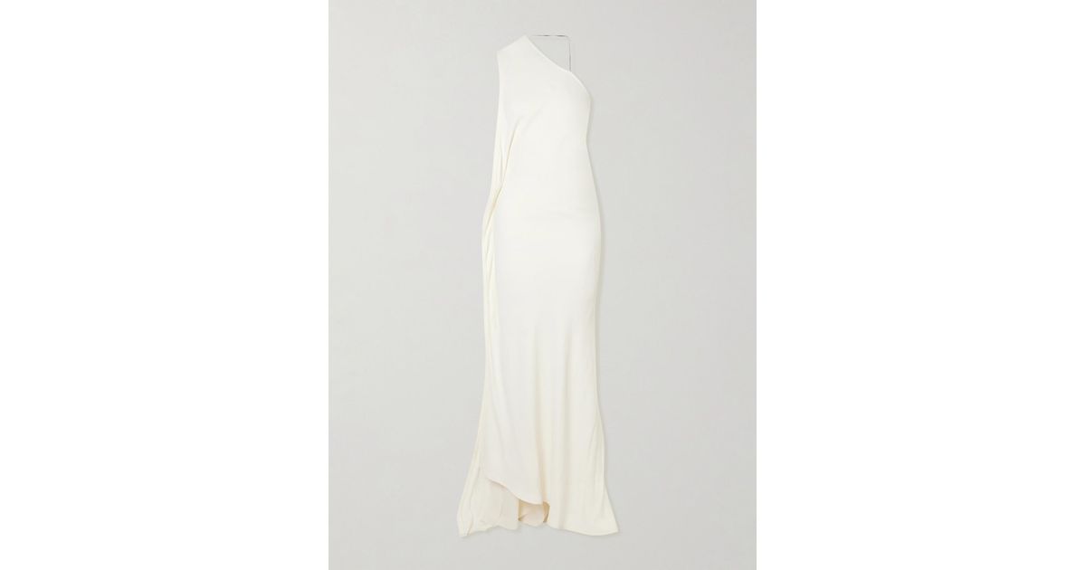 Victoria Beckham One-Shoulder Open-Back Embellished Draped Ribbed-Knit ...