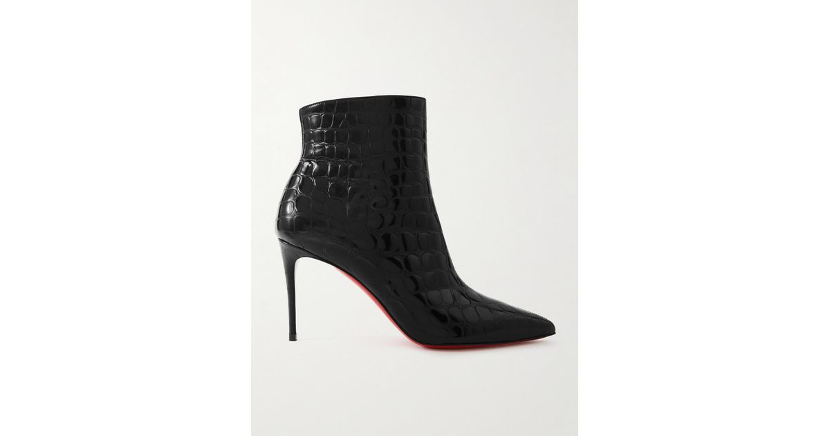 Christian Louboutin So Kate Croc-Effect Patent-Leather Boots in Black ...