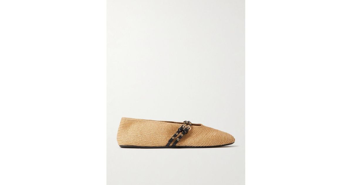 Alaïa Leather-Trimmed Raffia Ballet Flats in Natural | Lyst UK