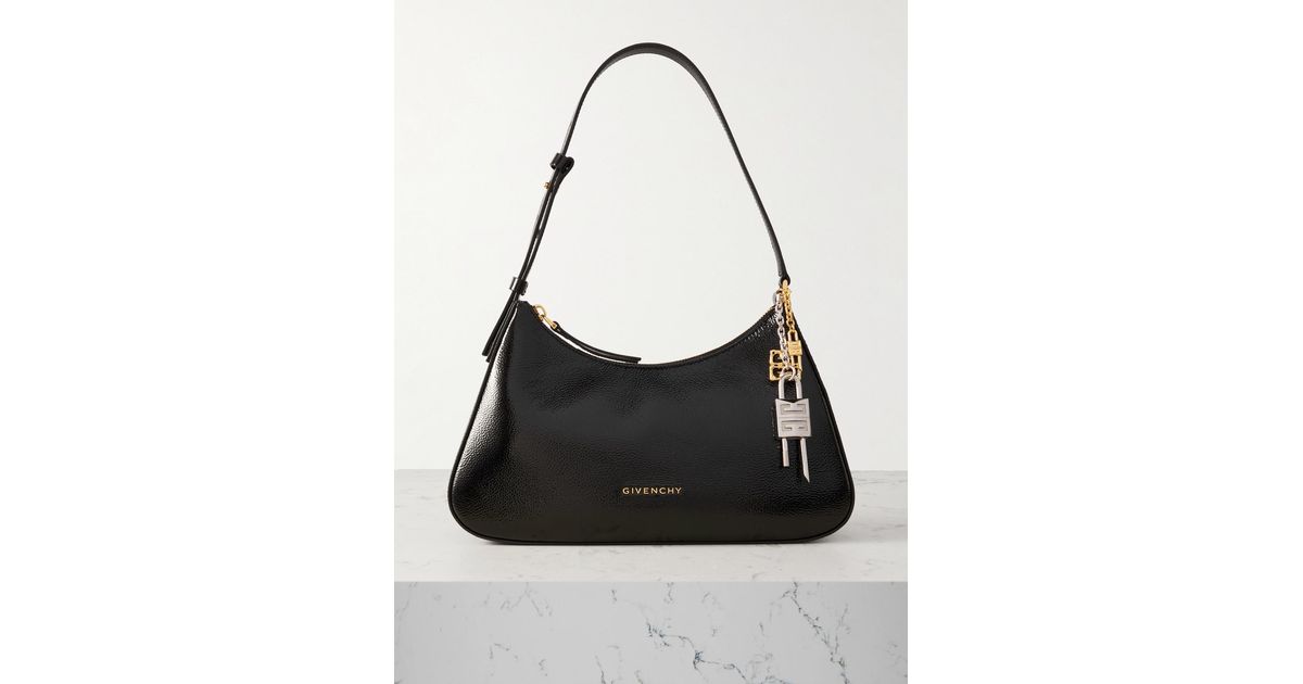 Givenchy Lucky Lock Small Embellished Glossed Textured-Leather Shoulder ...