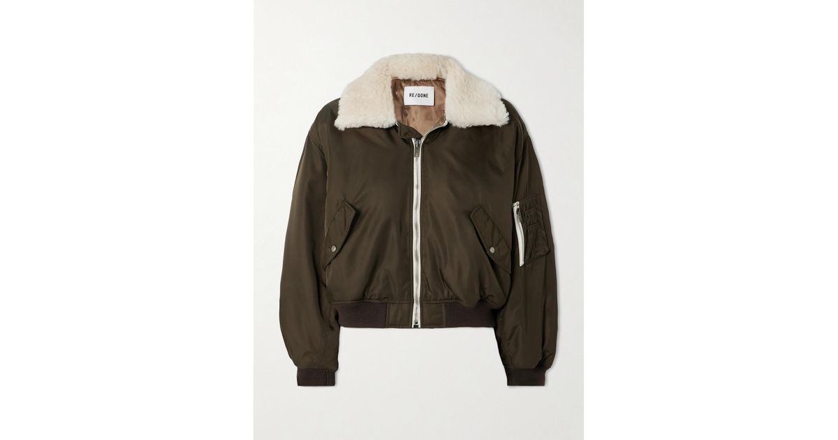 RE/DONE Cropped Padded Faux Fur-Trimmed Shell Bomber Jacket in Black | Lyst