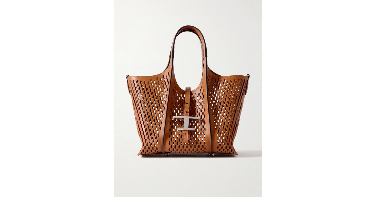 Tod's T Timeless Mini Perforated Leather Shoulder Bag in Brown | Lyst