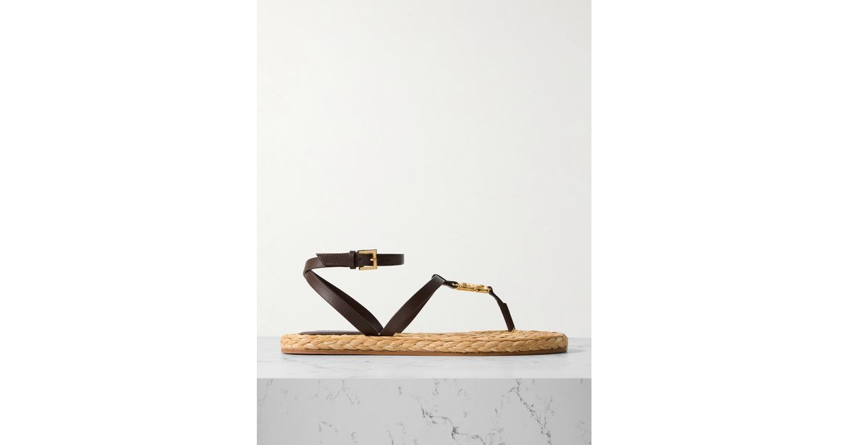 Givenchy 4G Liquid Embellished Raffia And Leather Sandals in Brown | Lyst
