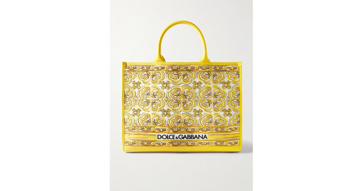 Dolce & Gabbana Maiolica Dg Daily Large Leather-Trimmed Canvas-Jacquard ...