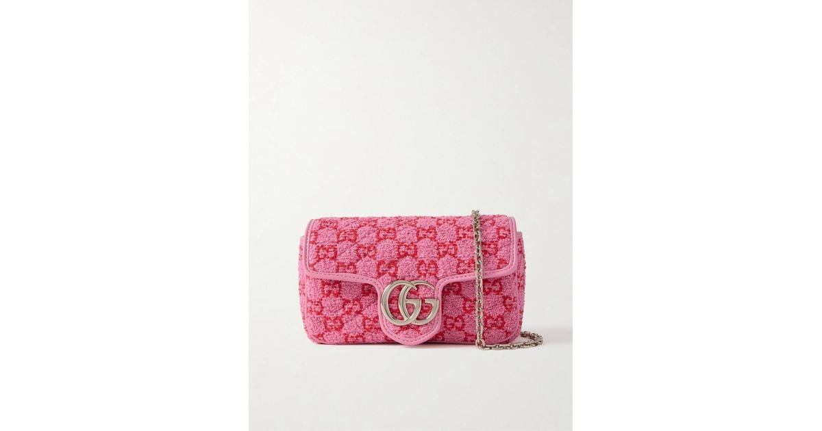 Gucci Gg Marmont 2.0 Mini Leather-Trimmed Bouclé Shoulder Bag in Pink ...