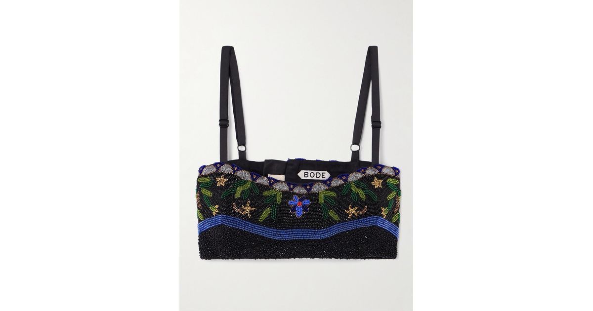 Bode Deco Collage Beaded Satin Balconette Bra in Blue | Lyst UK