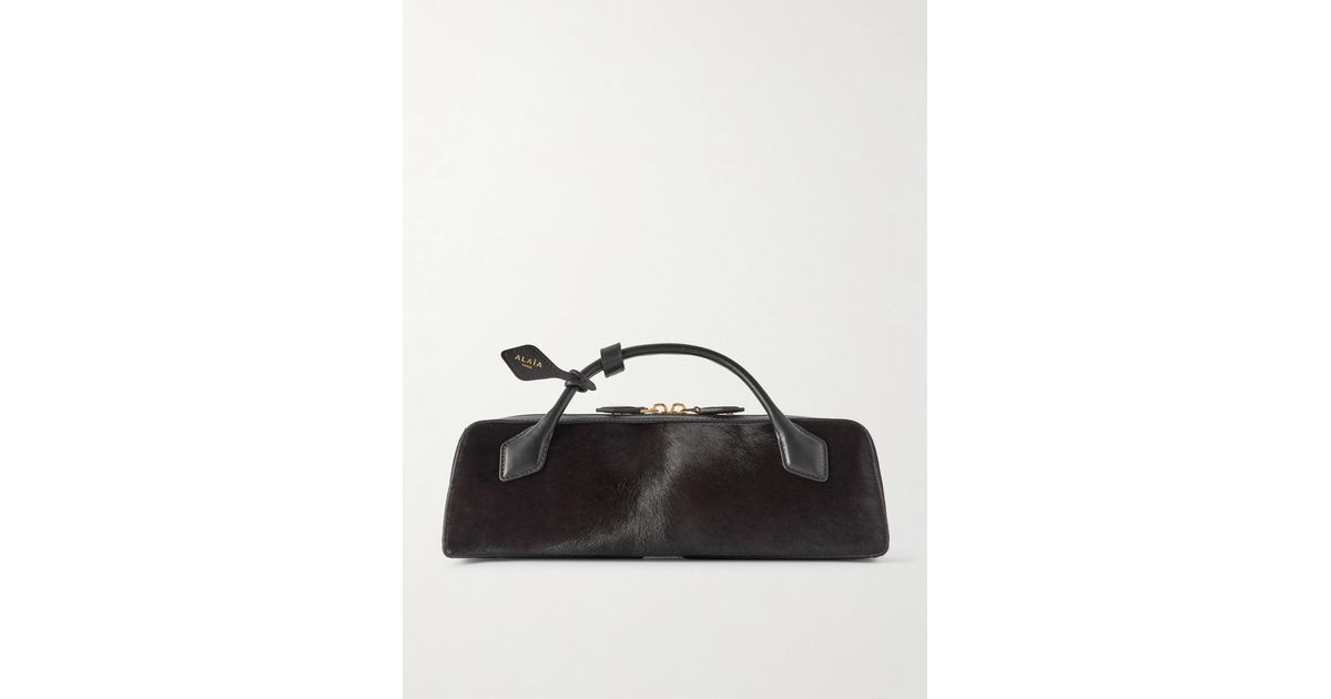 Alaïa Le Teckel Leather-Trimmed Calf Hair Clutch in Black | Lyst