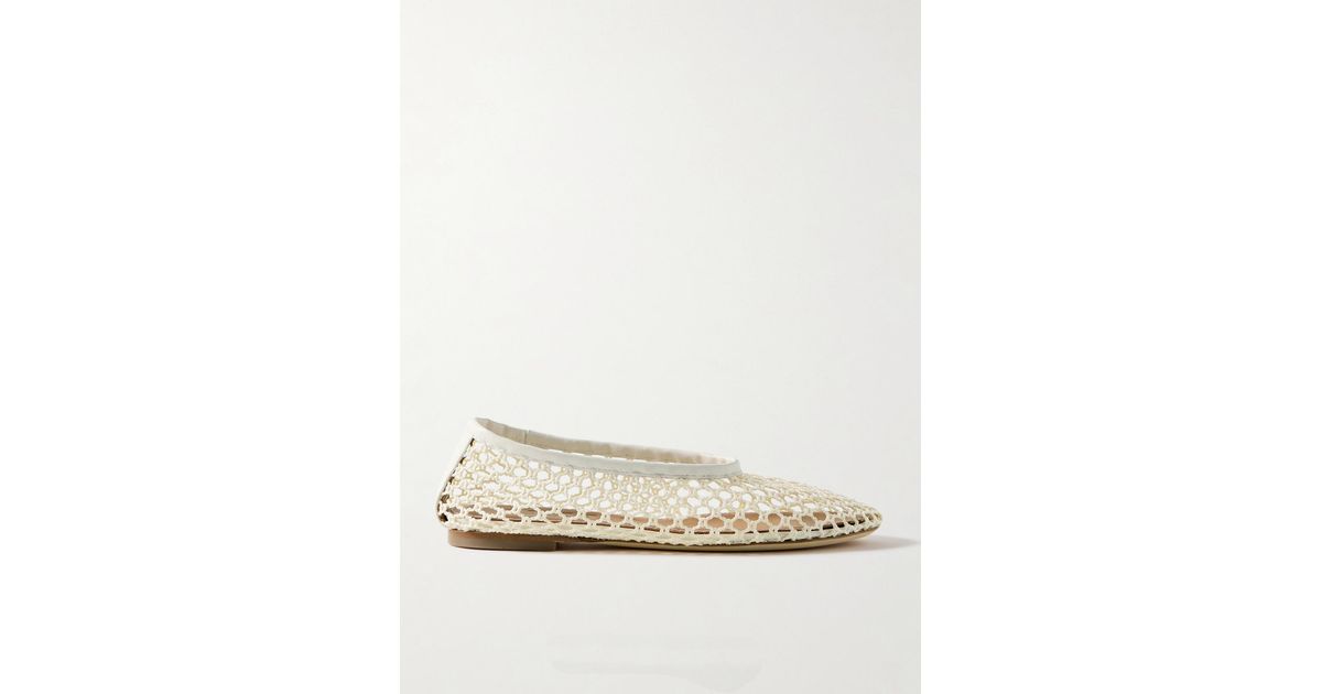 STAUD Alba Leather-Trimmed Crocheted Ballet Flats in Natural | Lyst