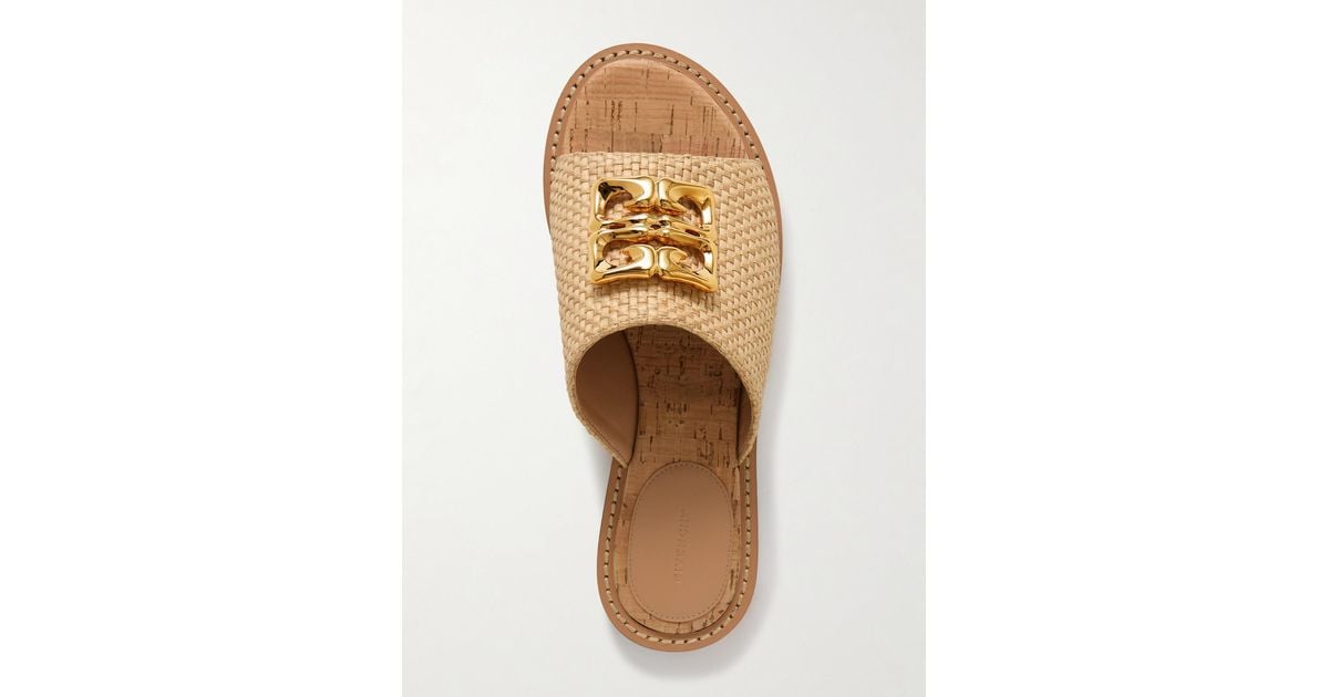 Givenchy 4G Liquid Logo-Embellished Raffia Slides in Natural | Lyst