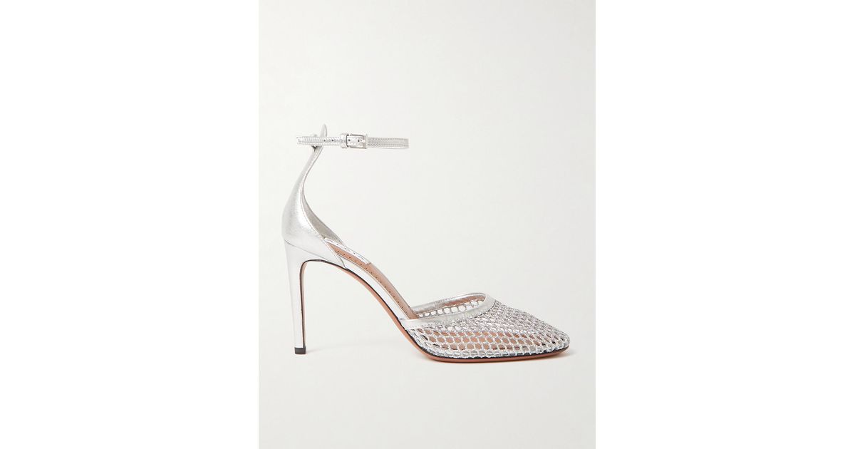 Alaïa 90 Fishnet And Metallic Leather Pumps in Natural | Lyst