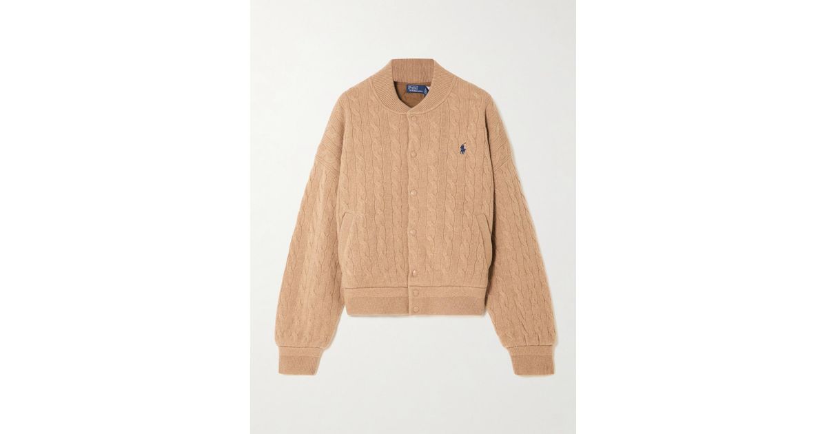 Polo Ralph Lauren Embroidered Cable-Knit Wool And Cashmere-Blend Bomber ...
