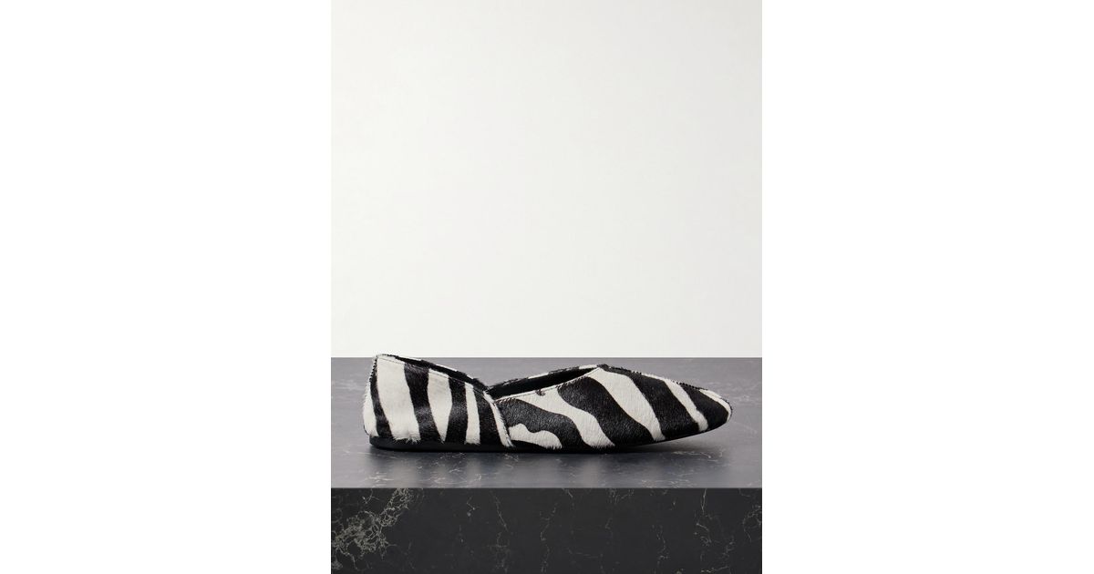 KHAITE Jane Zebra-Print Calf Hair Flats in Black | Lyst UK