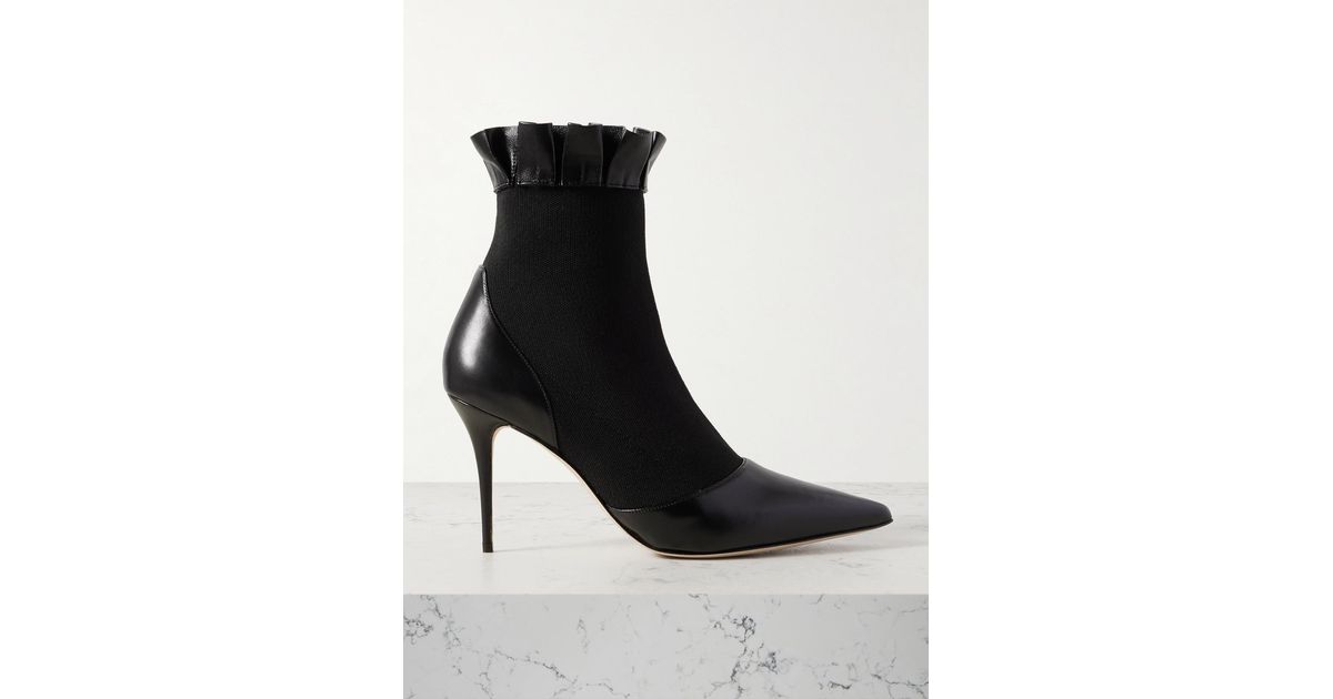 Manolo Blahnik Nafar 90 Stretch-Knit And Ruffled Leather Point-Toe ...
