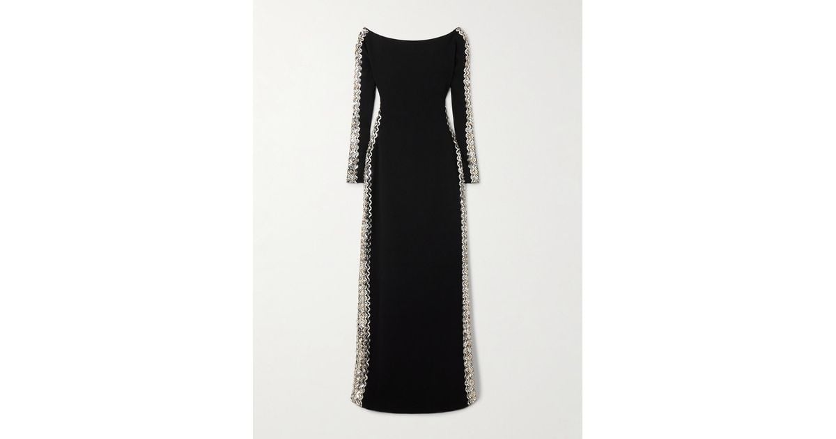 Jenny Packham Charisma Off-The-Shoulder Crystal-Embellished Crepe Gown ...