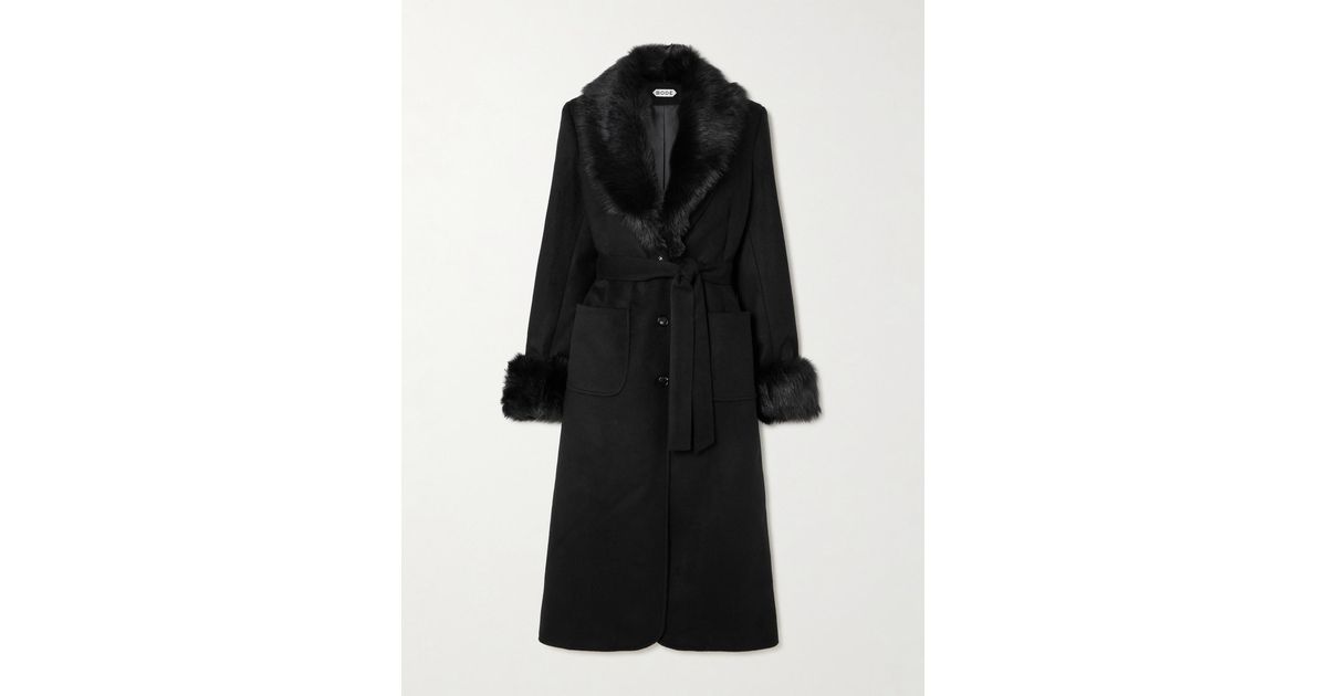 Bode Arena Shearling-Trimmed Wool And Cashmere-Blend Coat in Black | Lyst
