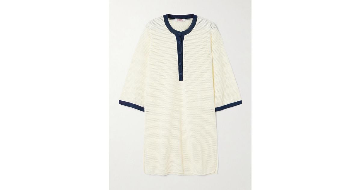 Eres Albatros Open-Knit Cotton-Blend Mini Dress in Natural | Lyst